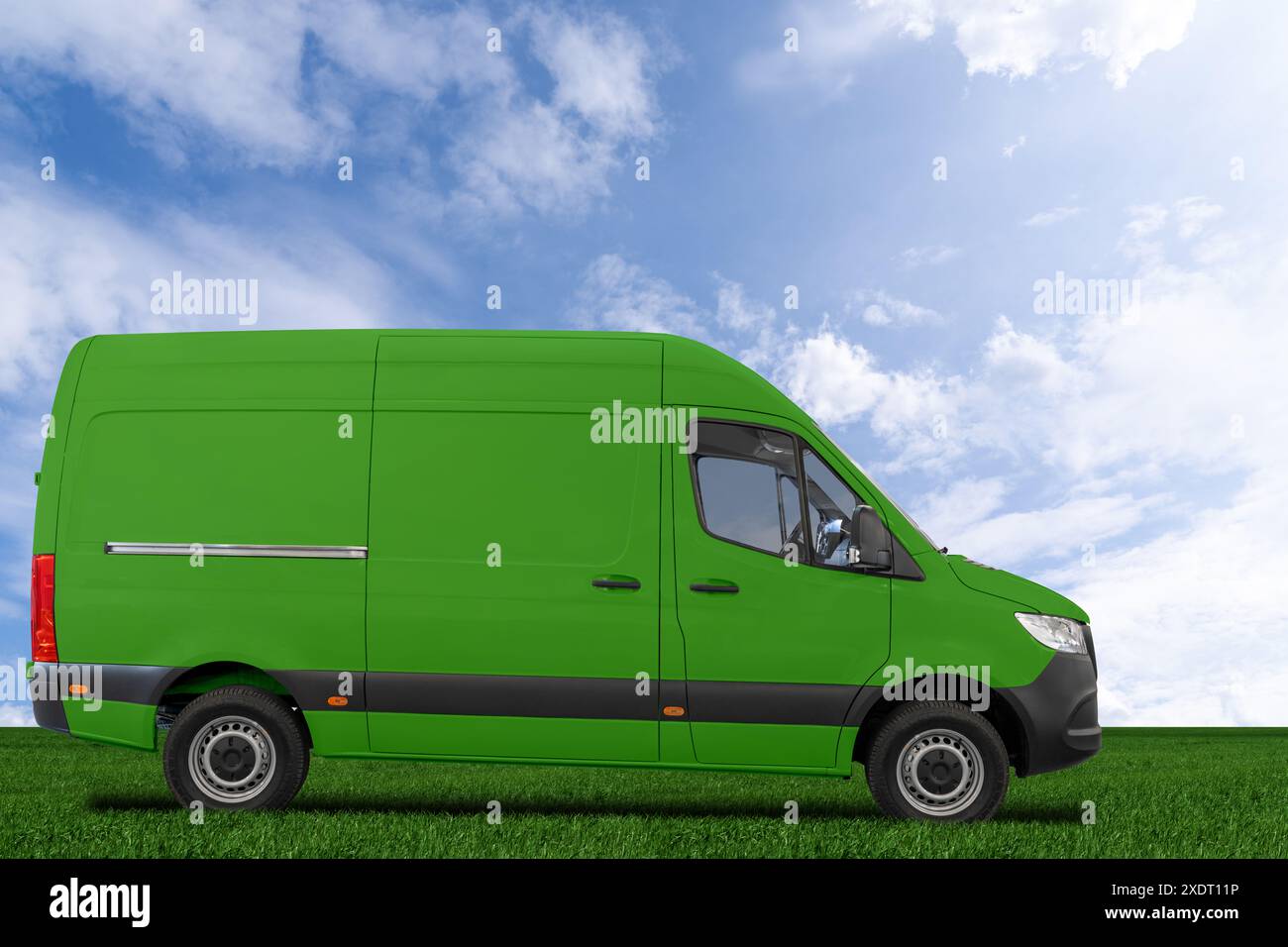 Green delivery van on a grass. Clean transportation concept Stock Photo ...