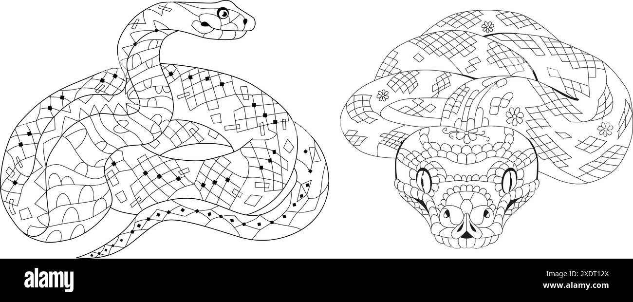 Hand drawn zentangle snakes for coloring pages, for t-shirt and other ...