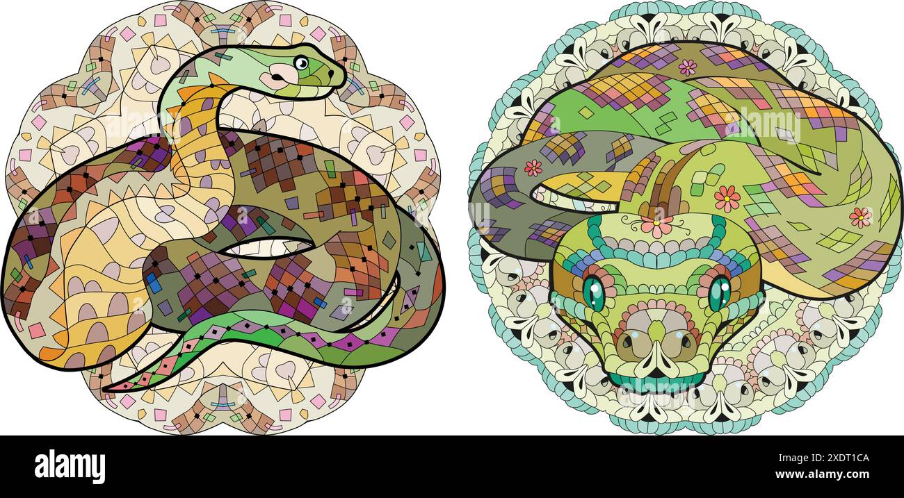 Hand drawn zentangle snakes for t-shirt and other decorations Stock ...