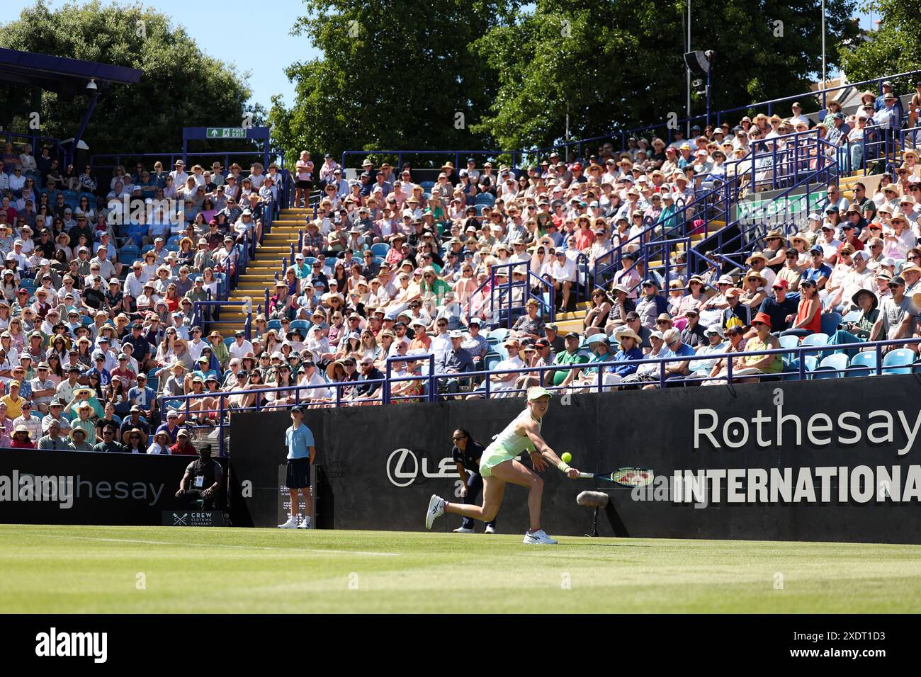 Harriet Dart in action against Marie Bouzkova (not pictured) on day ...