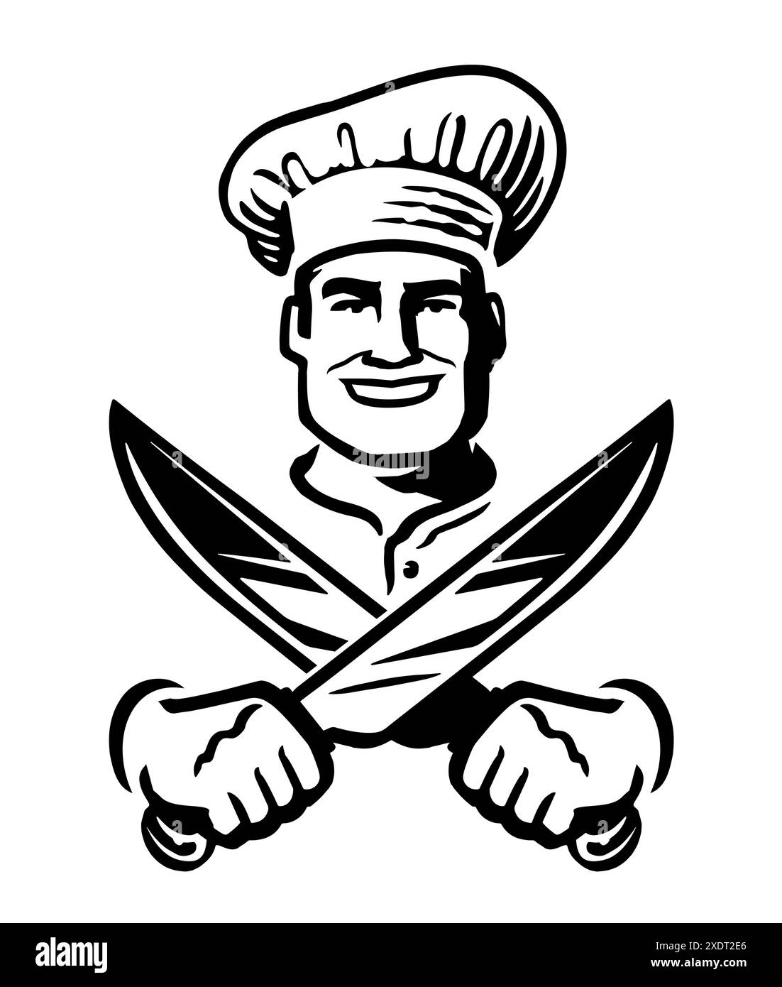 Happy male cook preparing shish kebab. Fast food restaurant emblem and ...