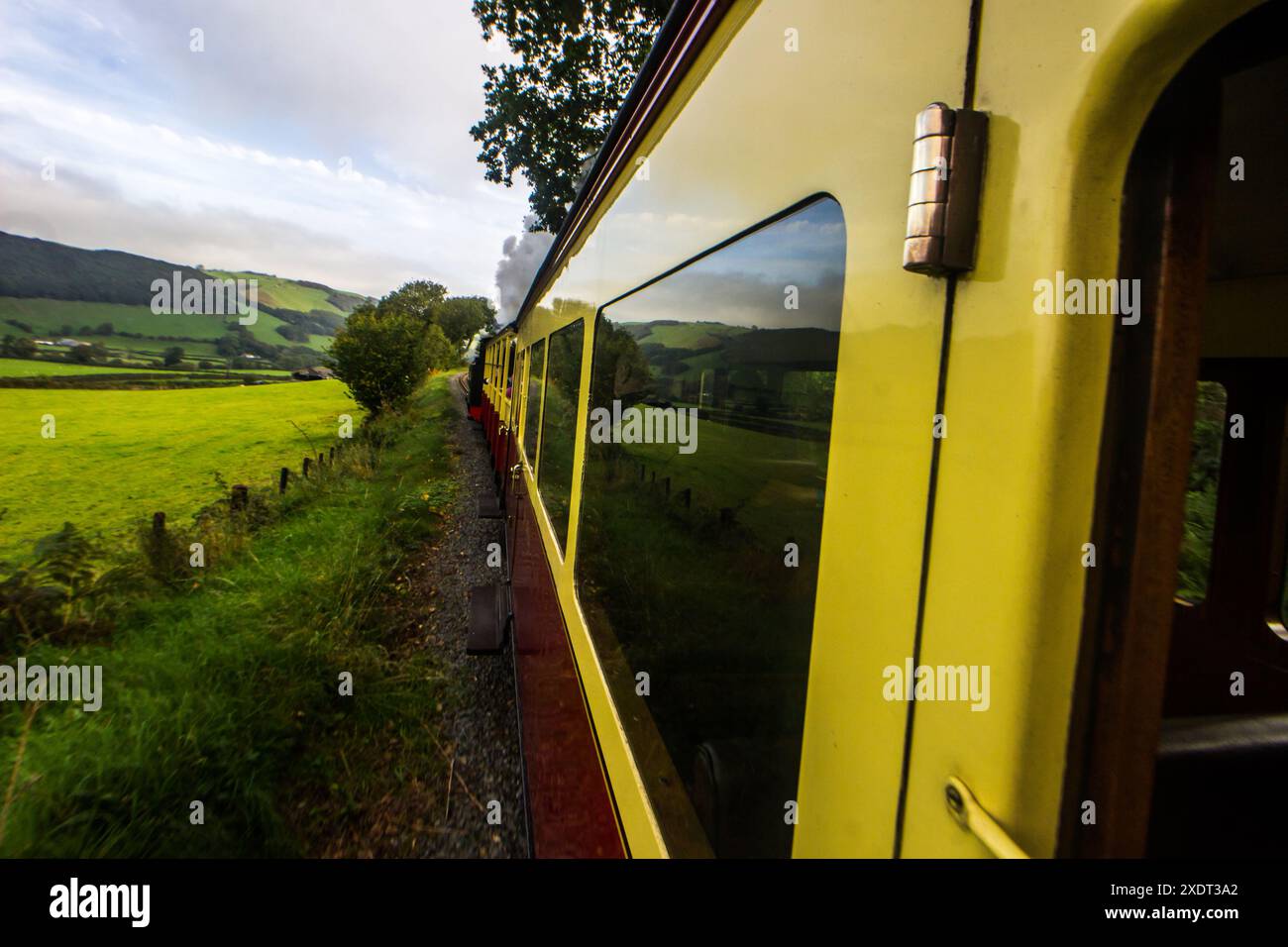 Reflections of the Welsh countryside on the carriages of the Vale of ...