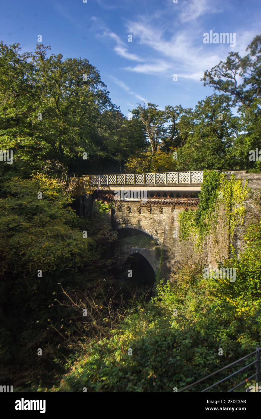 The three stacked bridges of Devils Bridge with a clear blue sky Stock ...