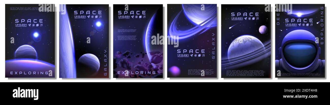 Space backgrounds. Galaxy exploration posters. Universe planets and ...