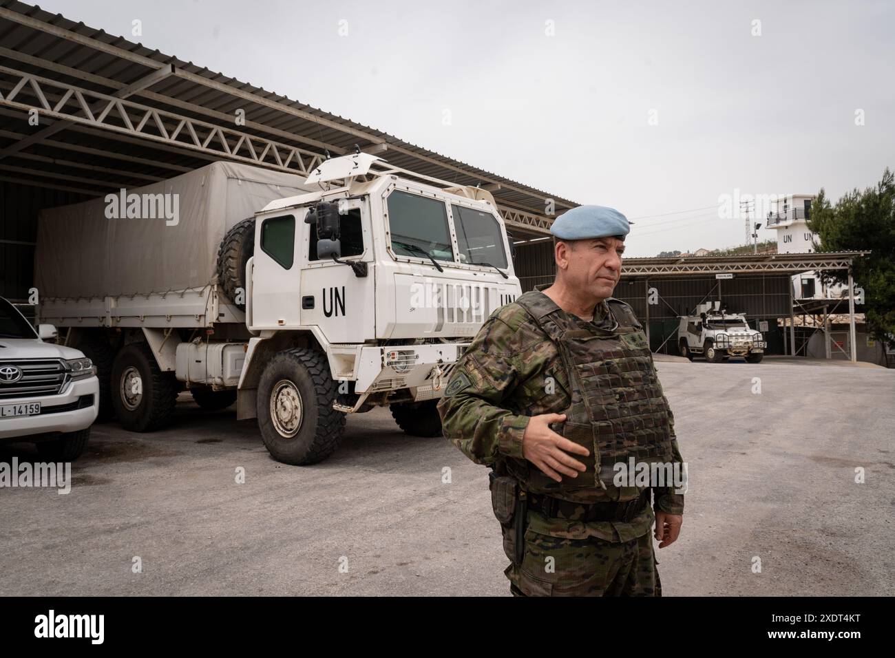 Kfarkela, Lebanon. 26th Apr, 2024. A commander from the Spanish troop of the United Nations ...