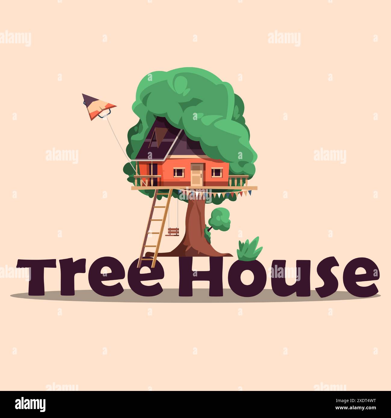 Children tree house. Small home. Cozy building on forest wood branch ...