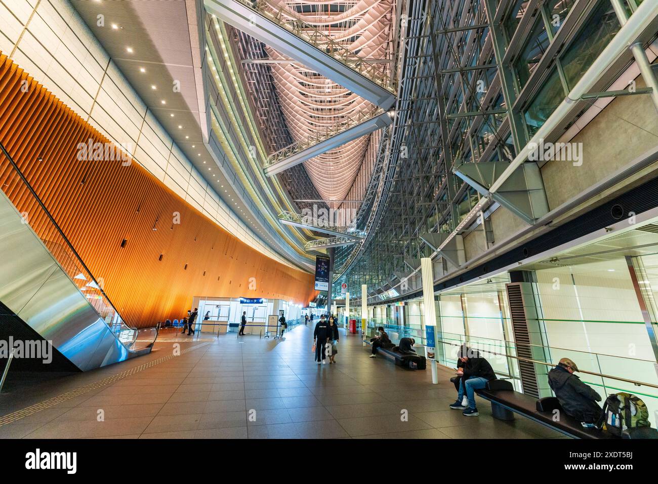 Ground floor view along the interior of the Tokyo International Forum ...