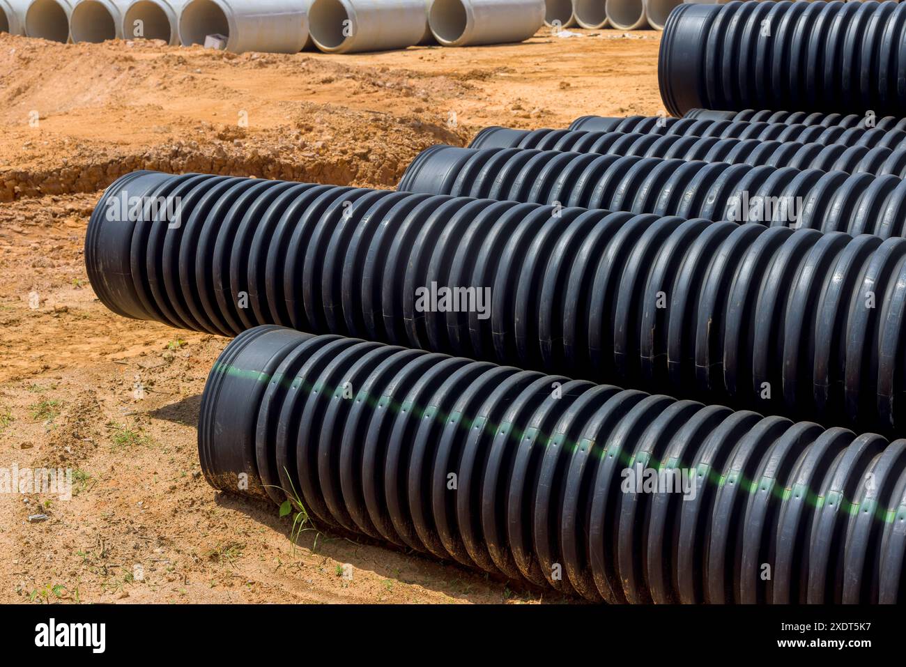 Flowing rainwater into main collecting container using plastic black ...