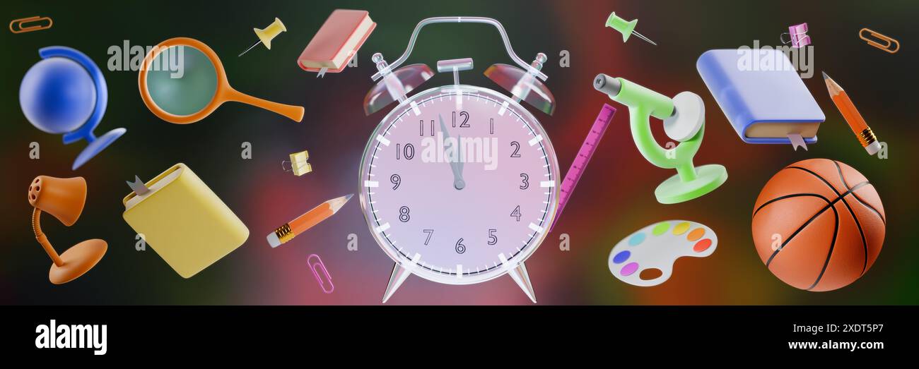 Back to school themed illustration featuring various educational items ...