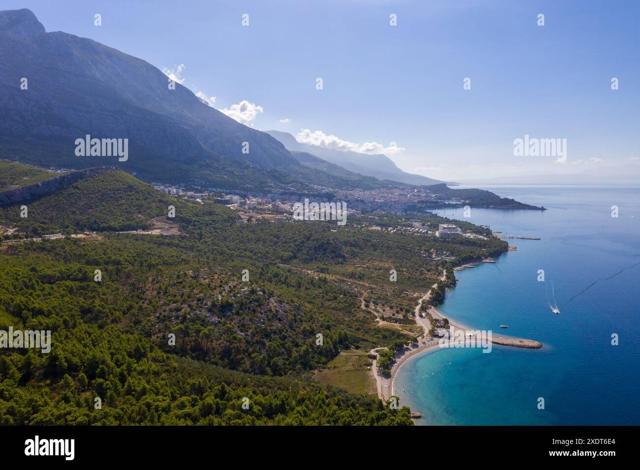 Beautiful coastline from a bird's eye view near the city of Makarska ...