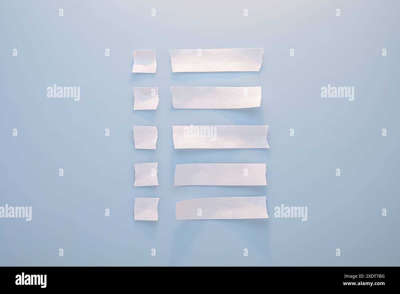Blank Five White Paper Strips on Light Blue Background. Checklist, Plan ...