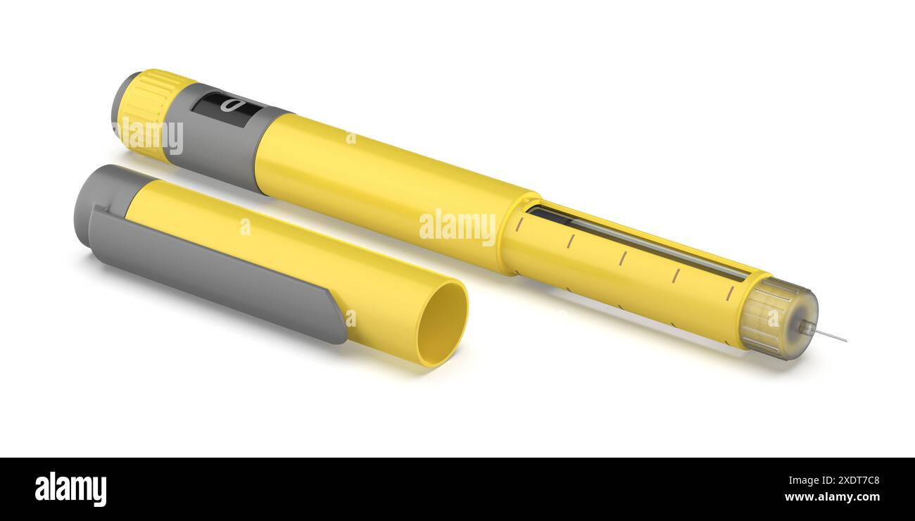 Yellow insulin pen on white background Stock Photo - Alamy