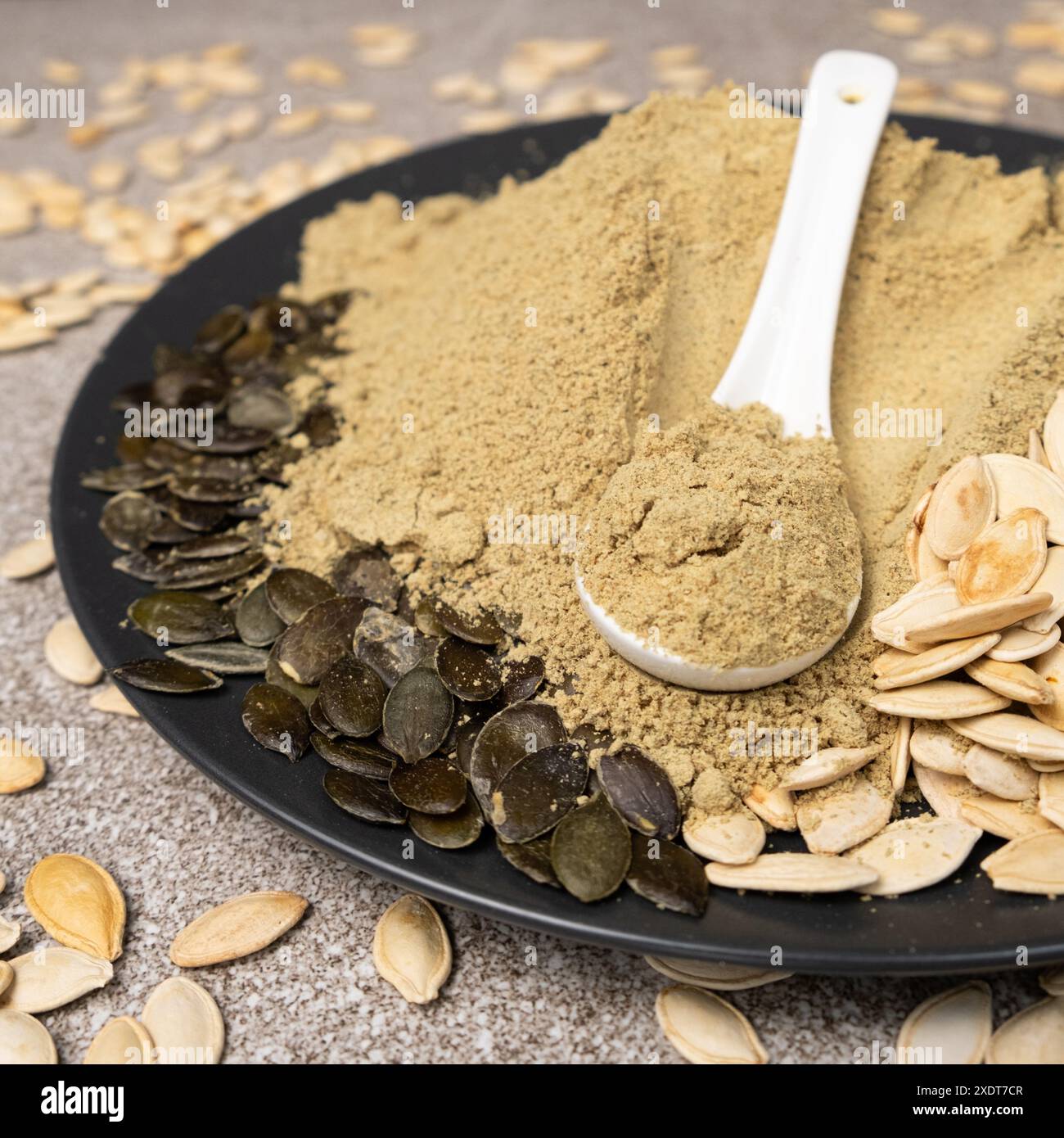 Flour from ground fresh pumpkin seeds, a superfood, a plant-based ...