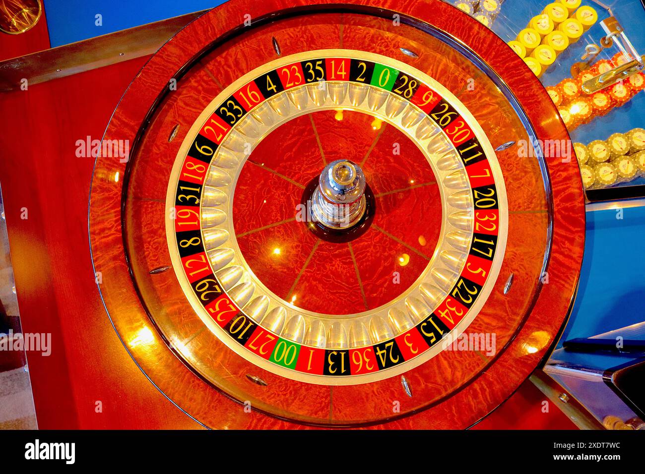 Aerial shot of a Cammegh Mercury 360 roulette wheel featuring an ...
