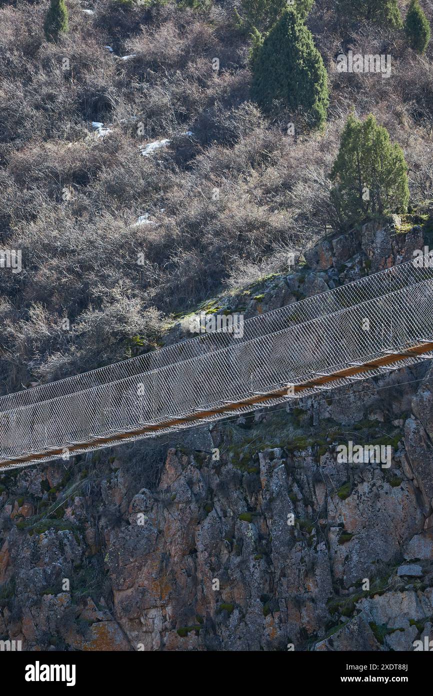Suspension excursion bridge over gorge. Sightseeing holiday tour ...