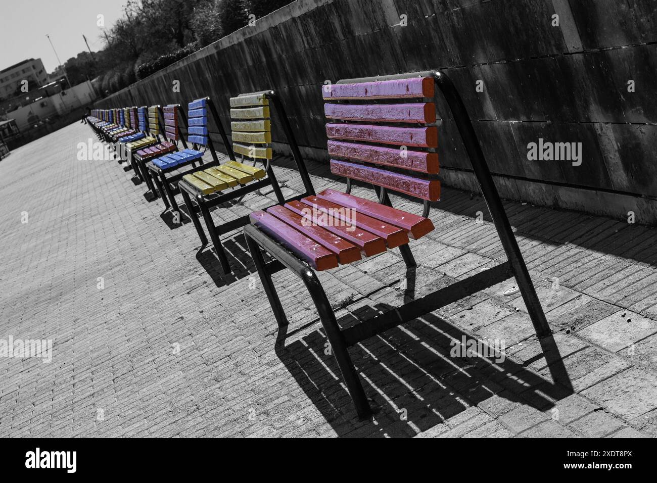 wooden outdoor benches Stock Photo - Alamy