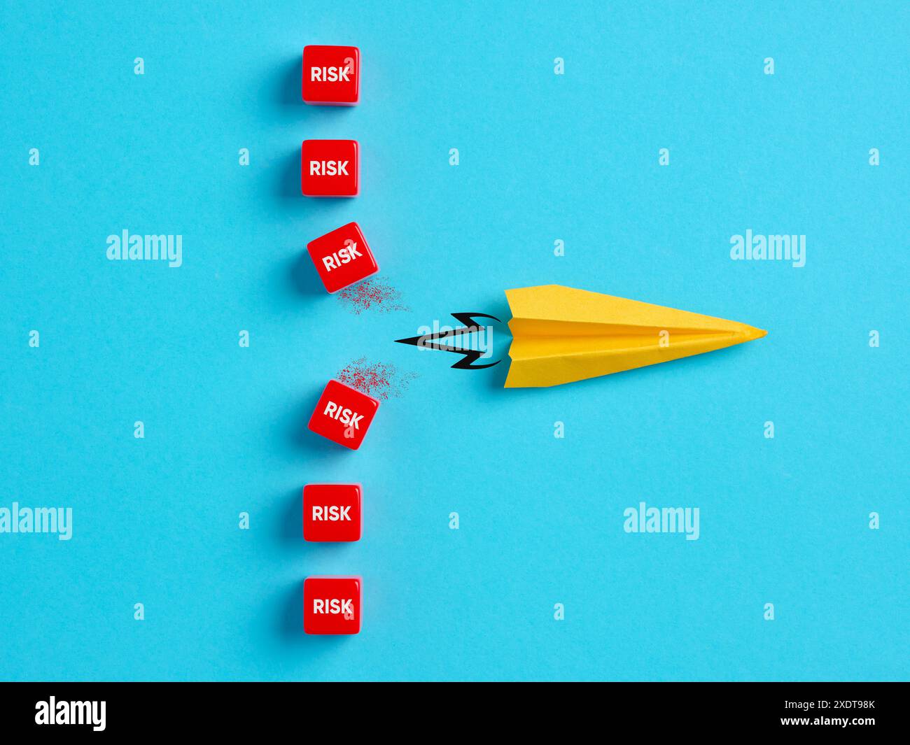 Risk taking and conquering risky obstacles concept. Paper plane breaks ...