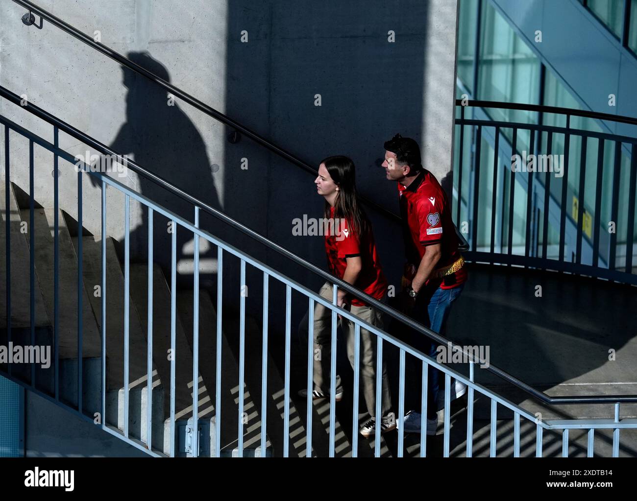 Albania fans arrive at the Dusseldorf Arena before the UEFA Euro 2024 ...