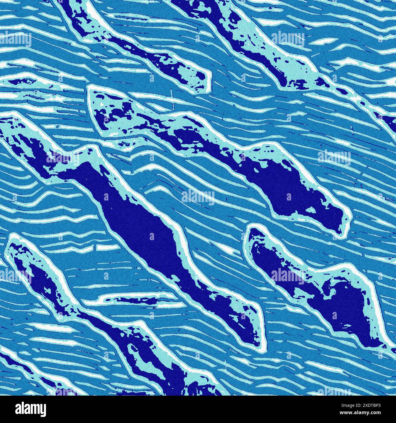 Summer blue dyed wave water pattern with broken linear stripe effect ...