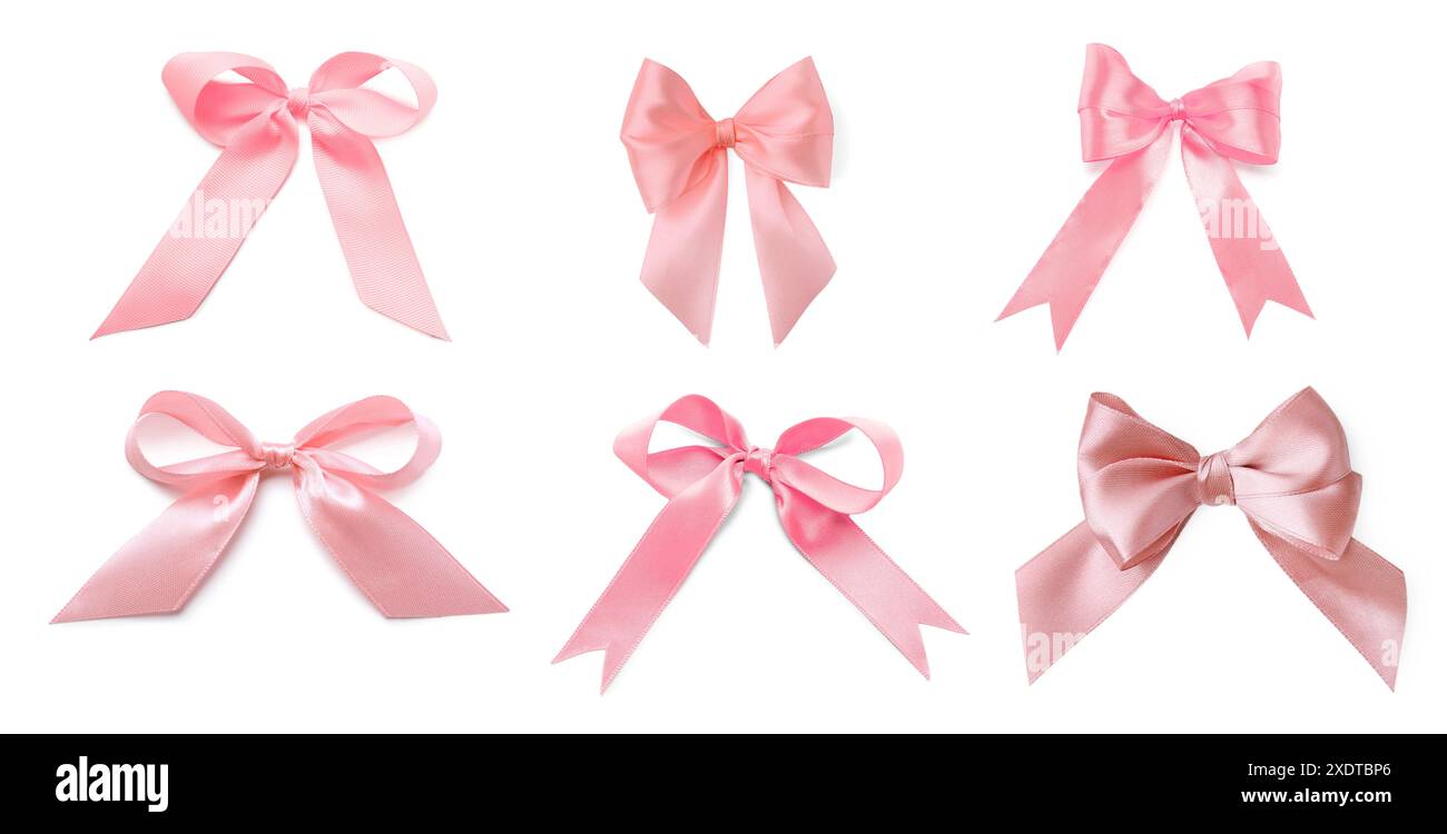 Beautiful pink bows isolated on white, set Stock Photo - Alamy