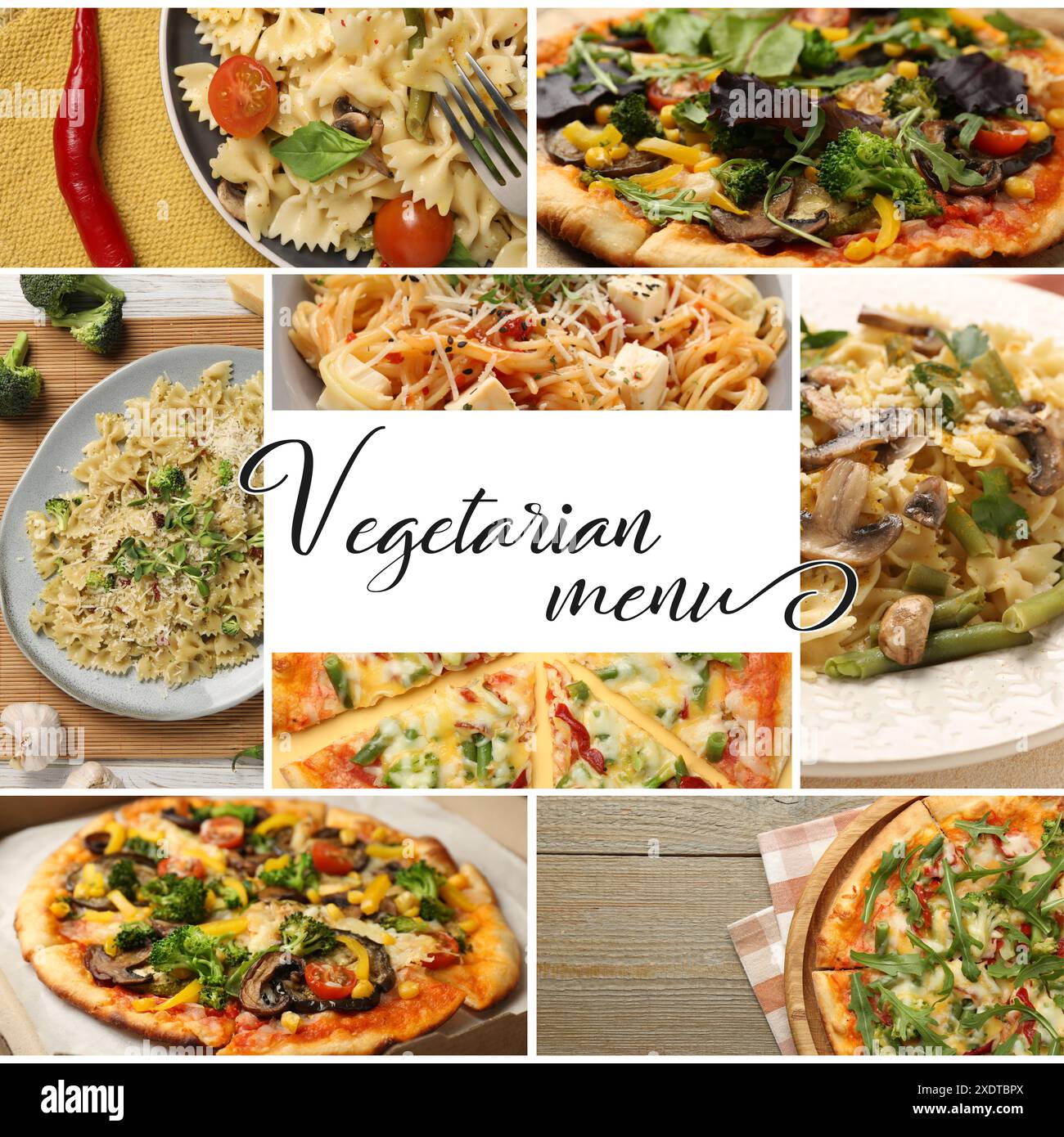 Vegetarian menu. Collage with different tasty dishes Stock Photo - Alamy