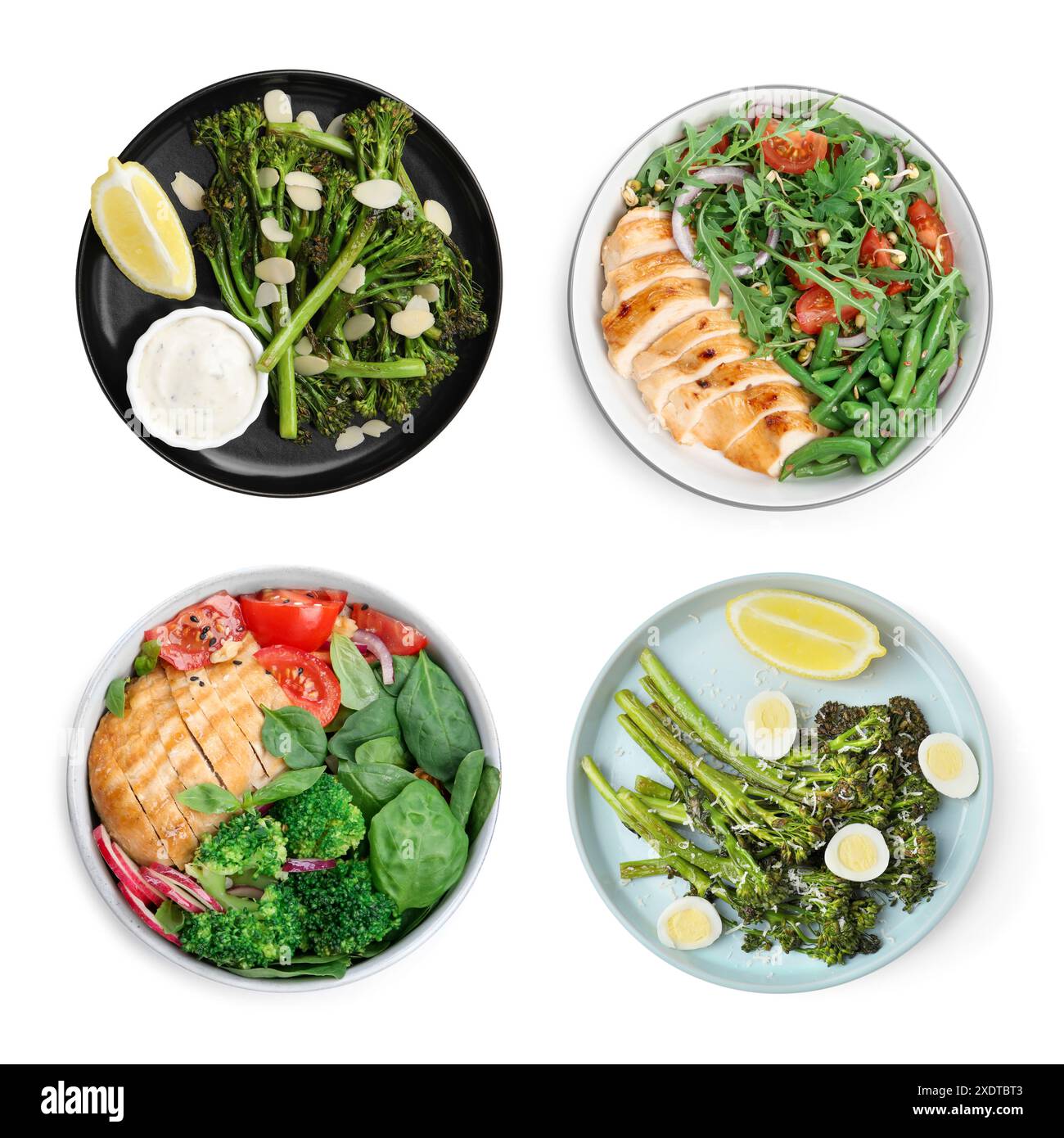 Set of different healthy meals on white background, top view Stock ...