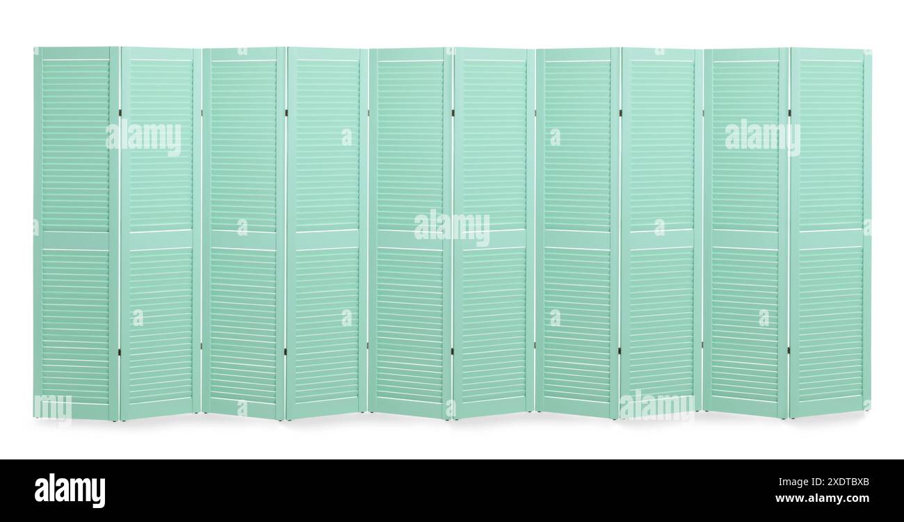 Turquoise folding screen isolated on white. Stylish furniture Stock ...