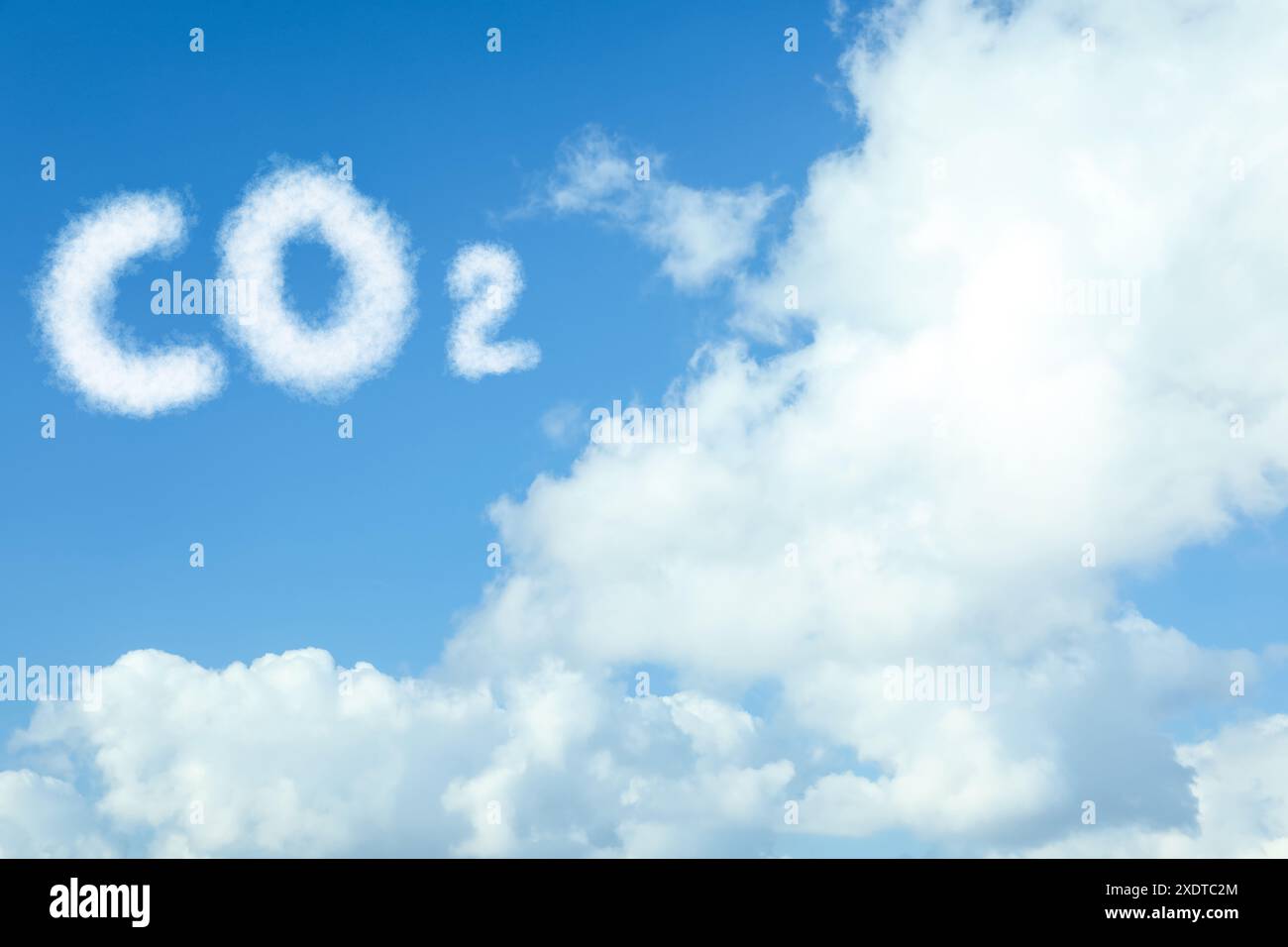 Blue sky with CO2 chemical formula and clouds. Carbon dioxide emissions ...