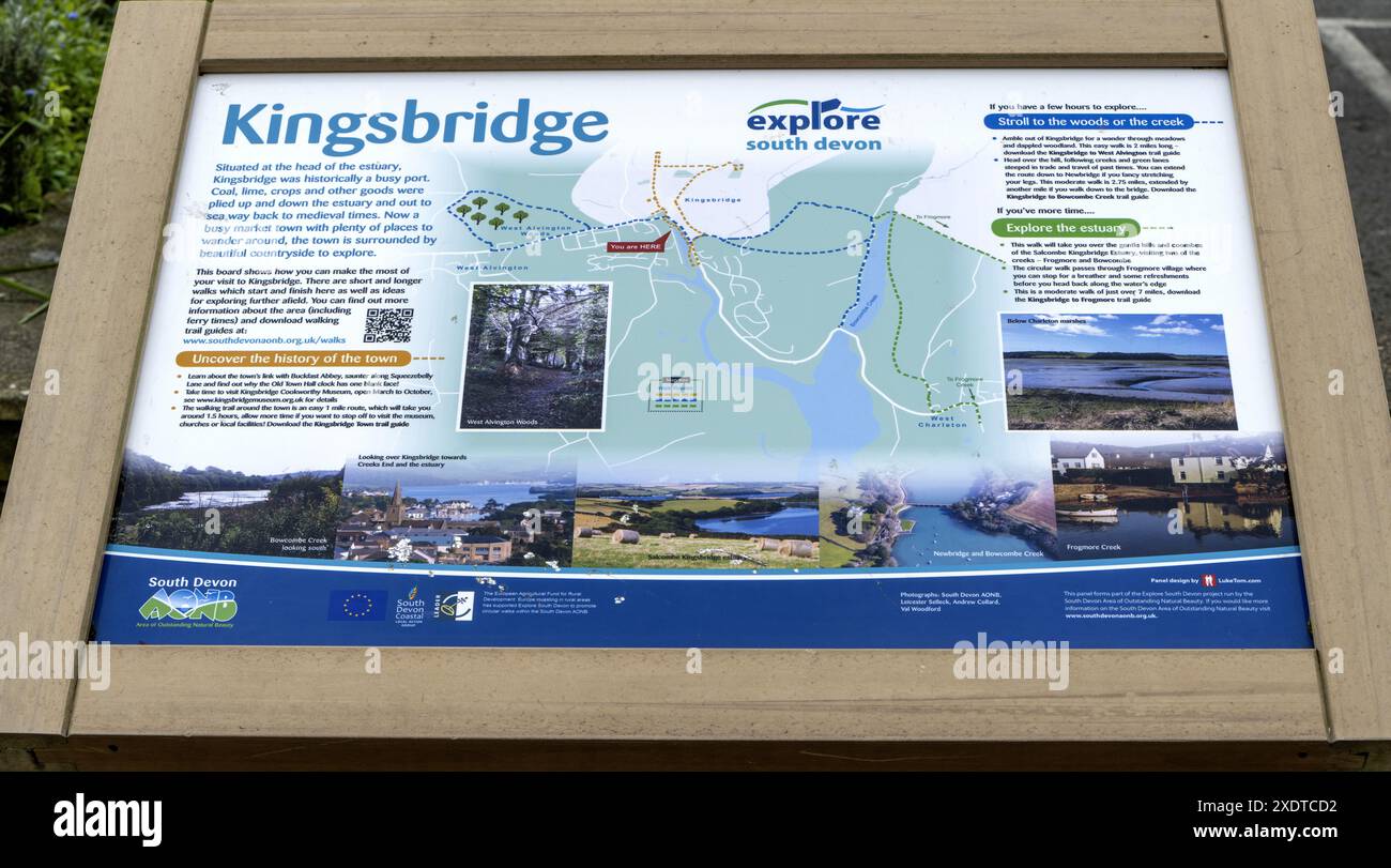 Tourist and visitor information board at Kingsbridge, Devon, England ...