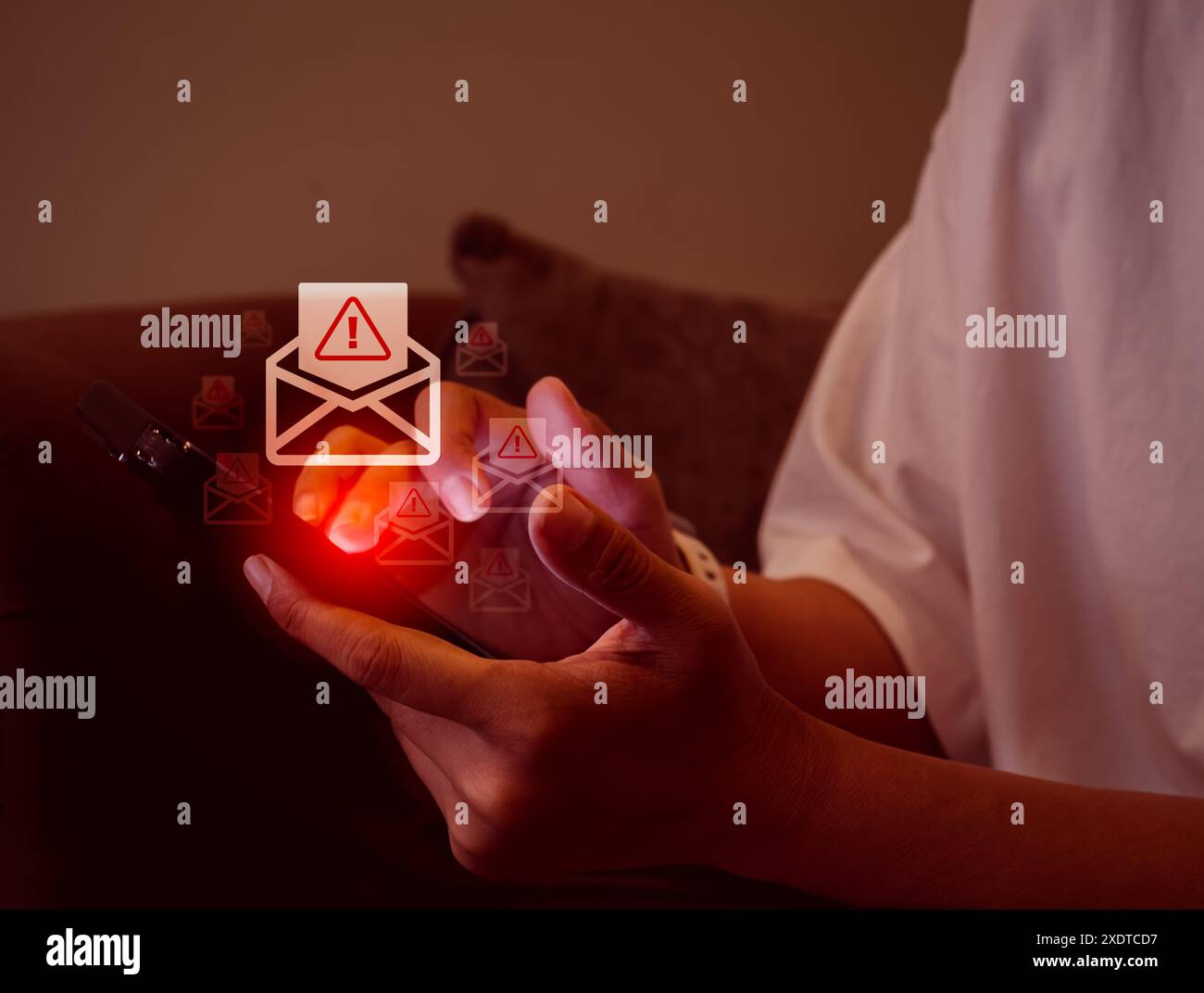 SMS spam and fake text message phishing concept. System hacked warning ...