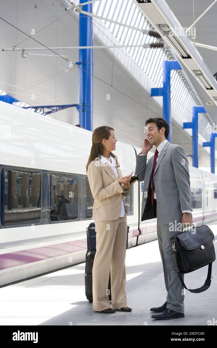 Businessmen. Passengers. Train station. Lleida, Cataluña. Spain Stock ...