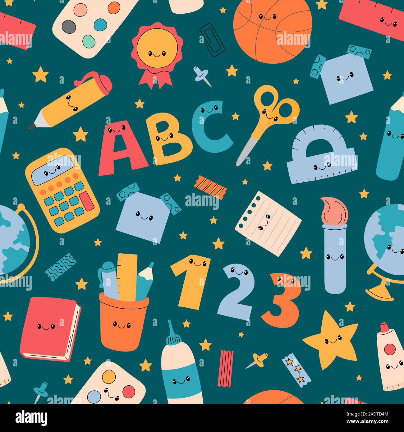 Elementary school seamless pattern. Vector background with cute ...
