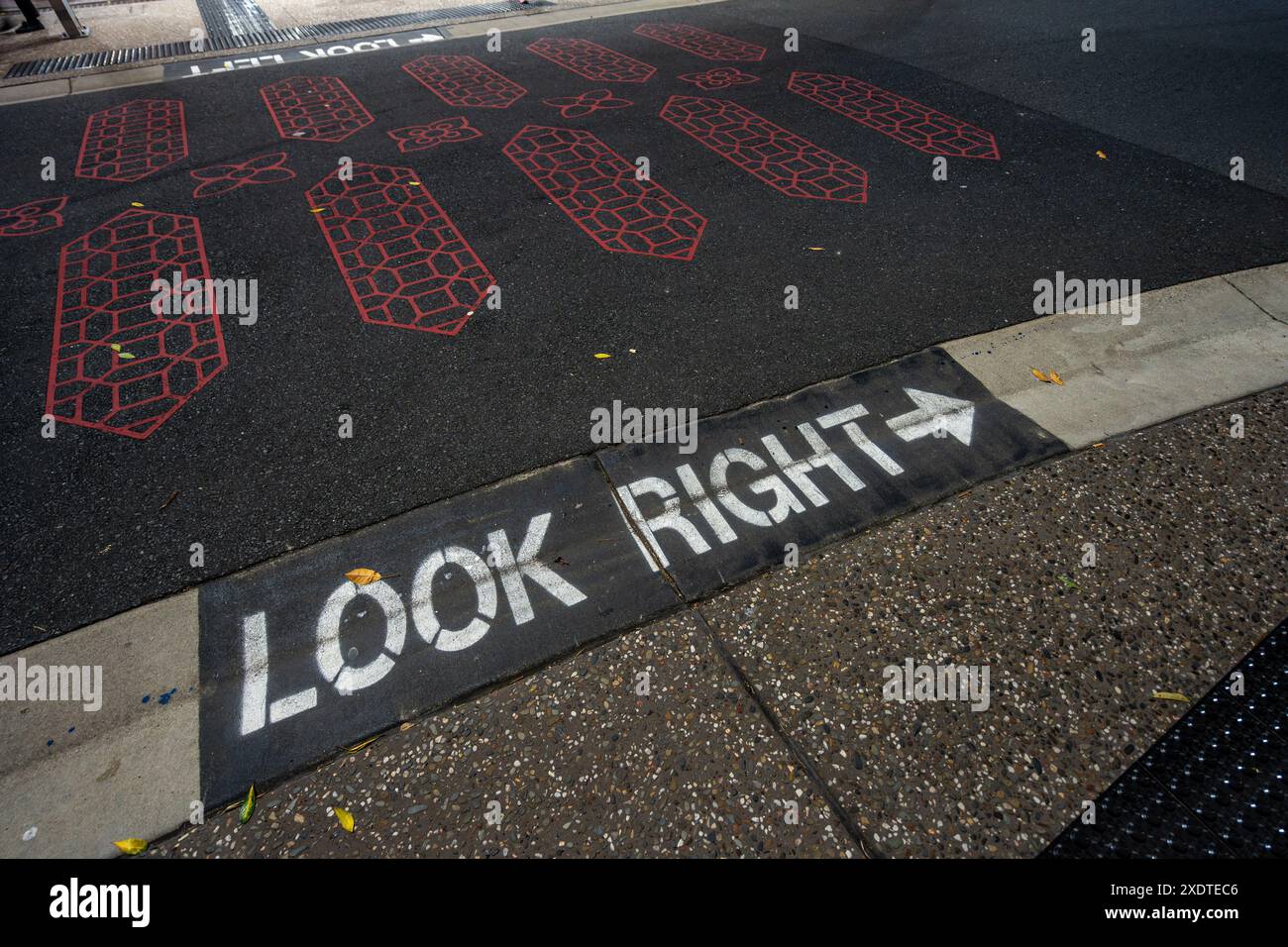 Look right sign written on the road Stock Photo - Alamy