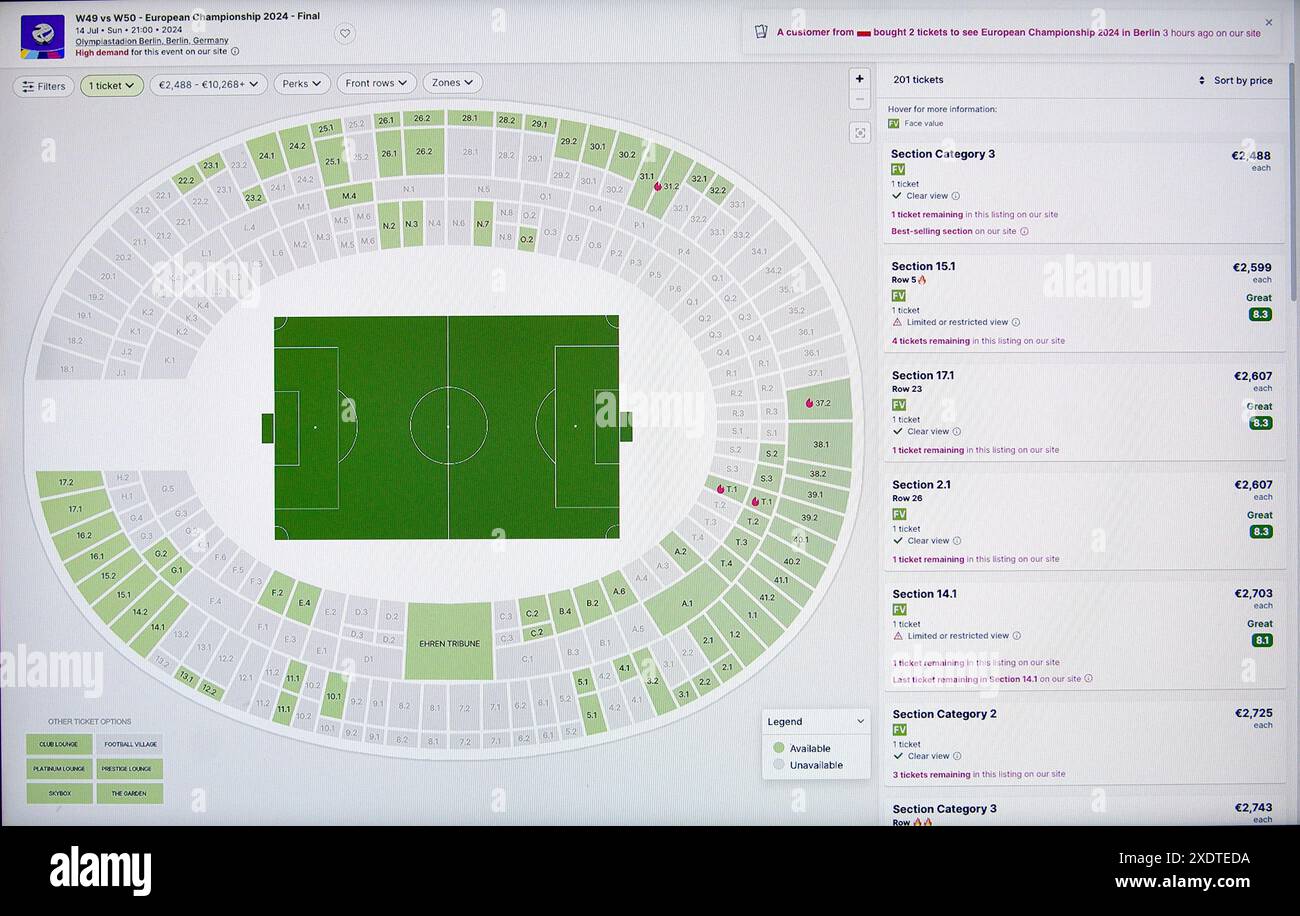 Tickets for the final of the UEFA Euro 2024 European Football ...