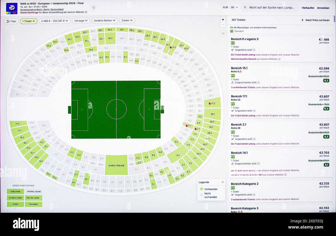 Tickets for the final of the UEFA Euro 2024 European Football Championship are available on the ...