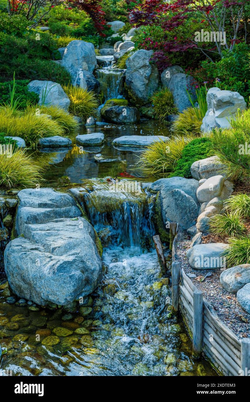 Decorative waterfall; Japanese Friendship Garden; Balboa Park; San ...