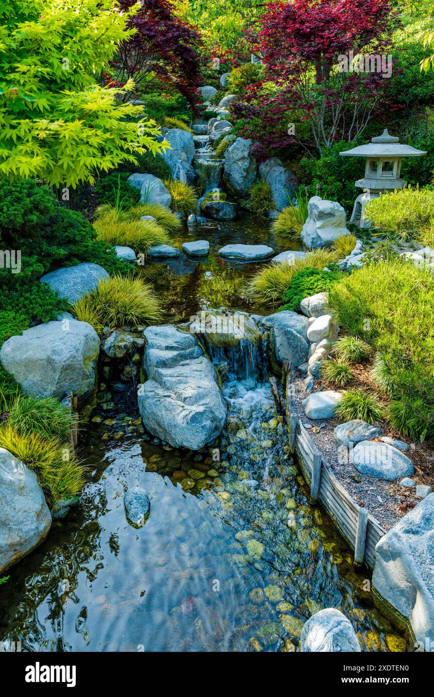 Decorative waterfall; Japanese Friendship Garden; Balboa Park; San ...