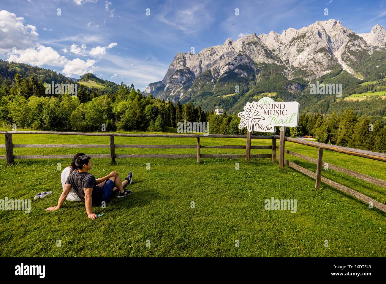 Sound of Music Trail. The meadow near Werfen with a view of Hohenwerfen ...