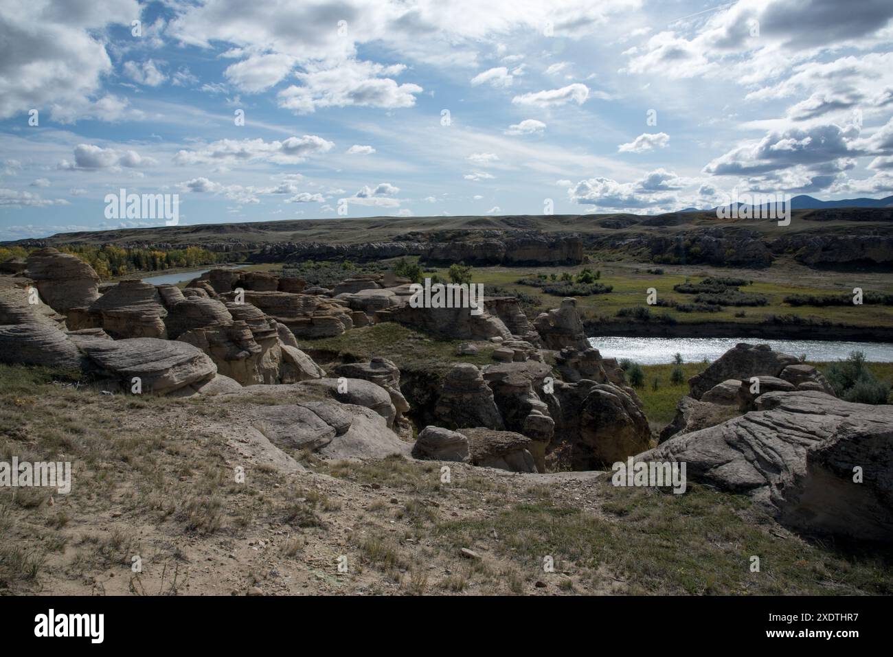 Water, ice and wind eroded the sandstone in Writing-on-Stone Provincial ...