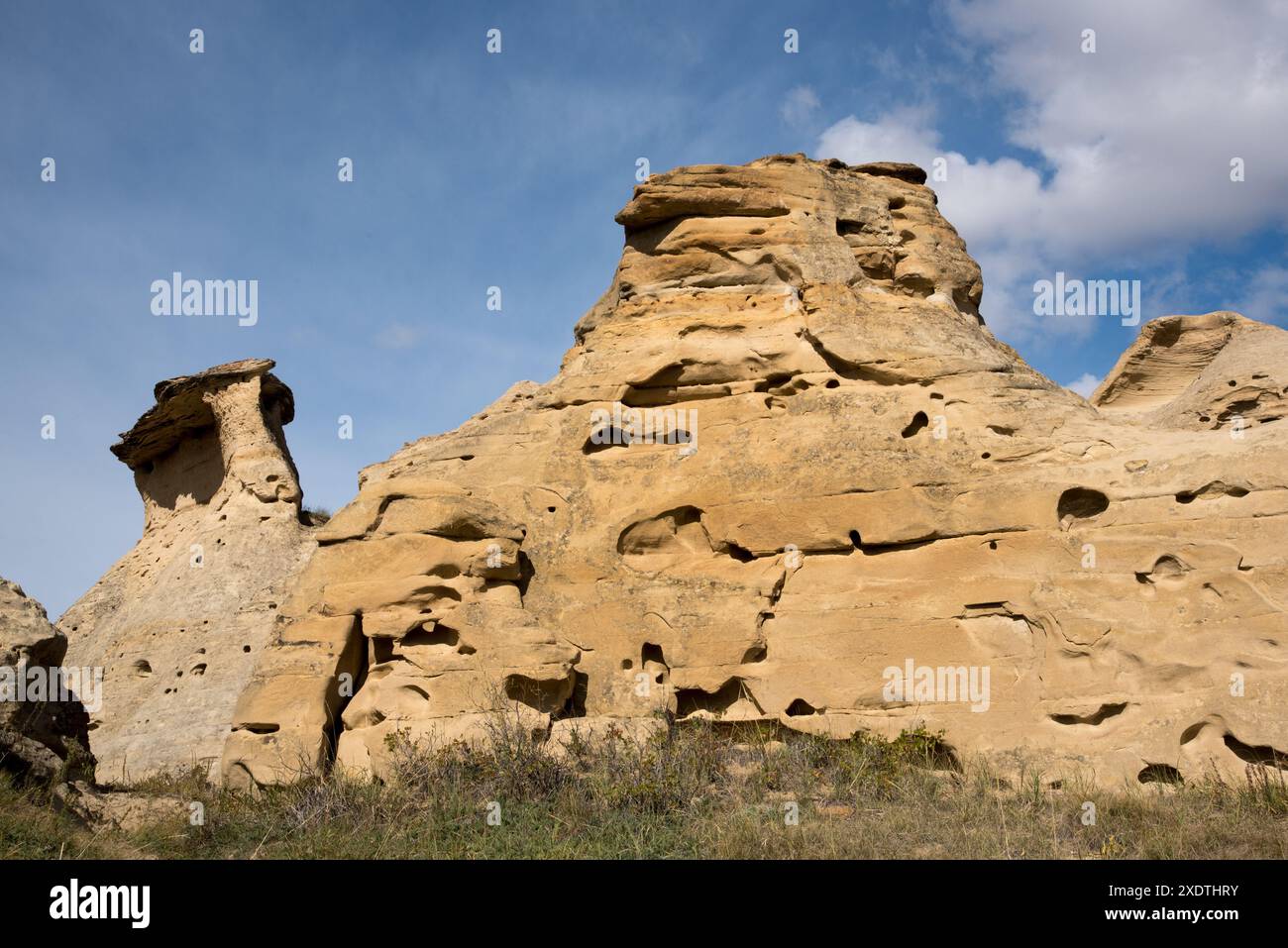 Water, ice and wind eroded the sandstone in Writing-on-Stone Provincial ...