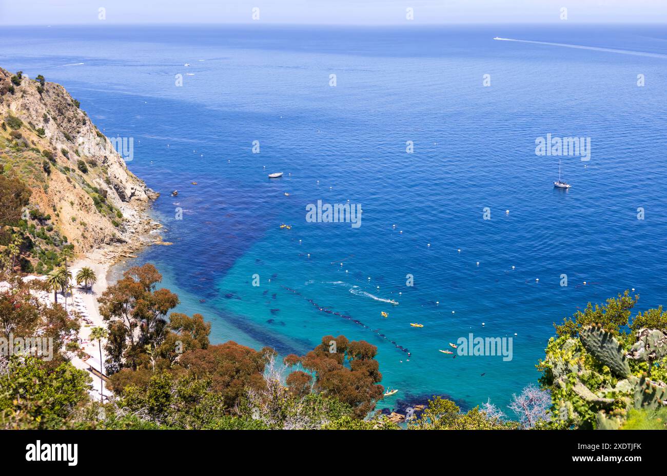 Panoramic view of Catalina Island Bay and Avalon city in California ...