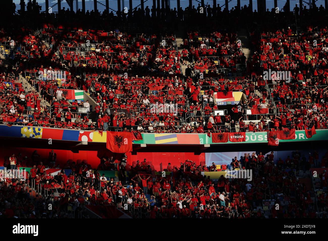 Dusseldorf, Germany. 24th June, 2024. Albanian fans enjoy the sunshine ...