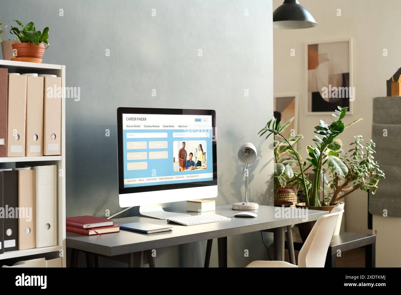 Background image of job hunting website on computer screen at home ...