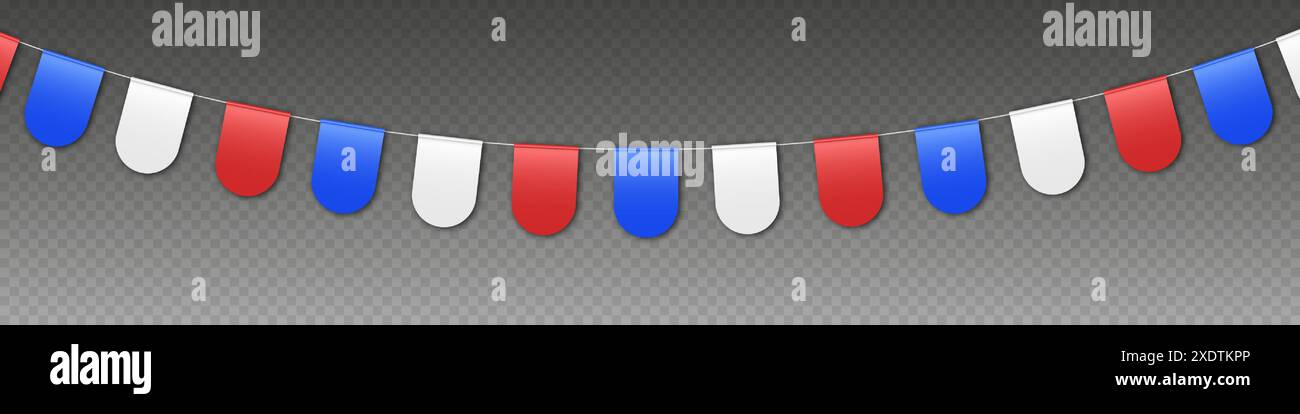 Bunting flags garland, party flags in red, blue and white colors Stock ...