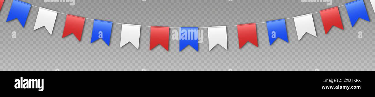 Bunting flags garland, party flags in red, blue and white colors Stock ...