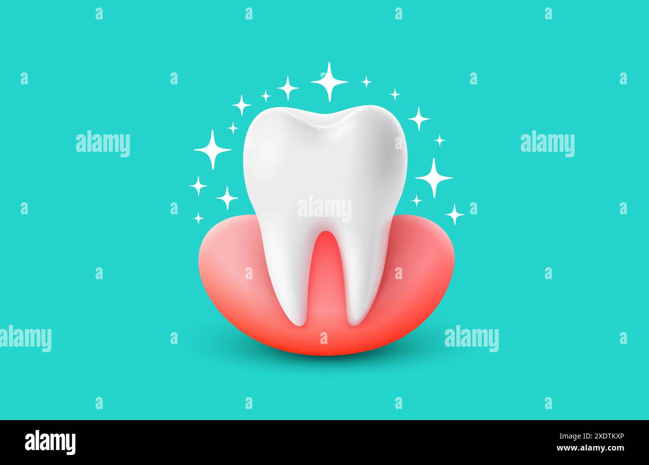 Tooth with gum, 3D illustration of a tooth on a light background ...