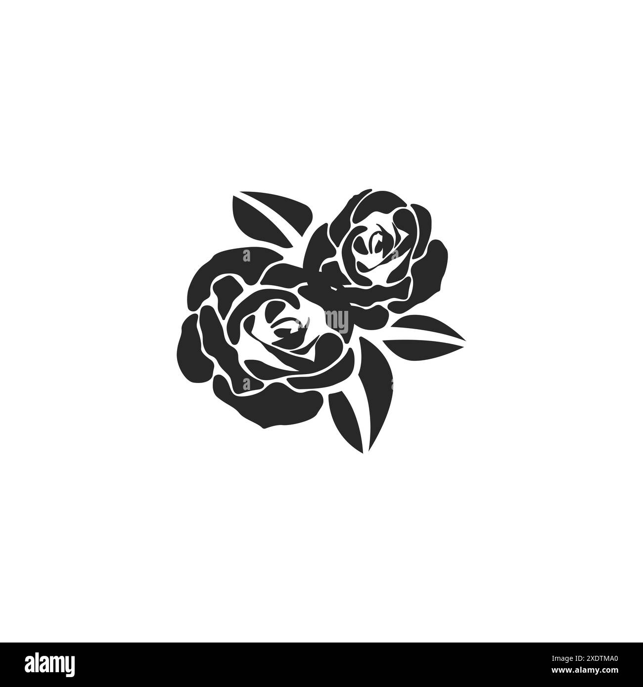 Black rose vector icon. Black flower tattoo template. Rose with thorns ...