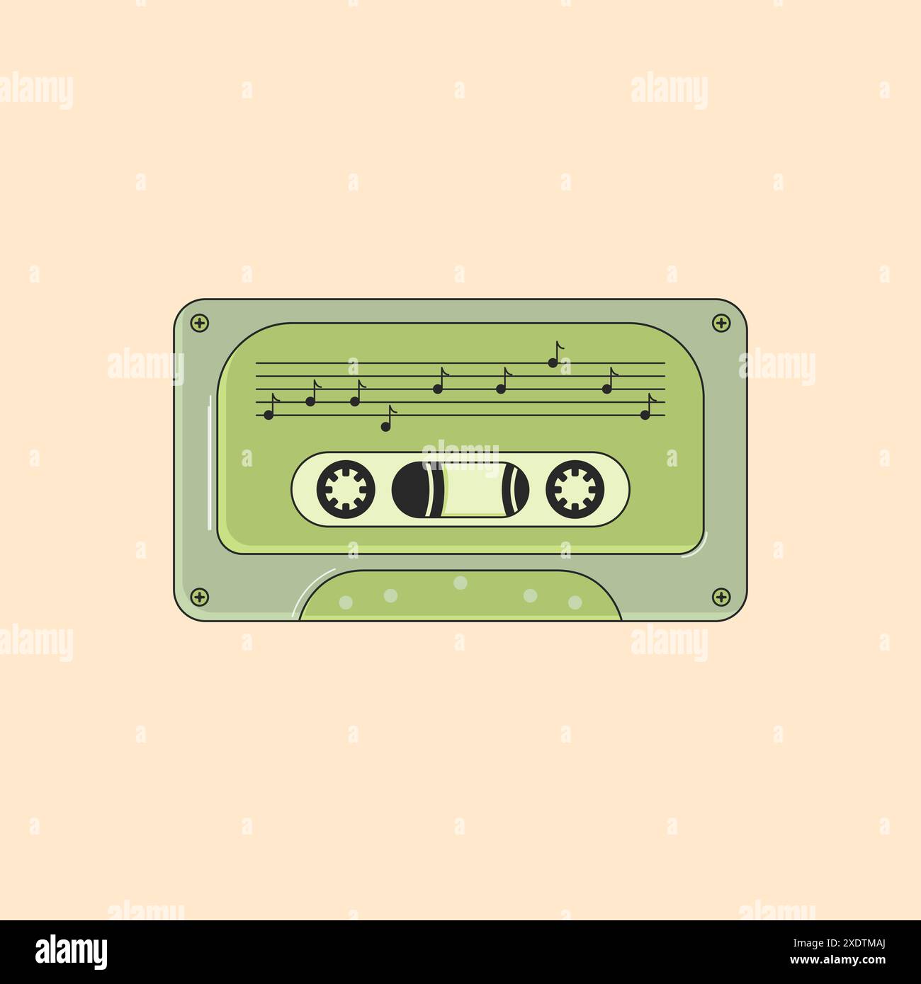 Retro tape recorder vector icon. Cute color audio cassette. Cartoon old ...