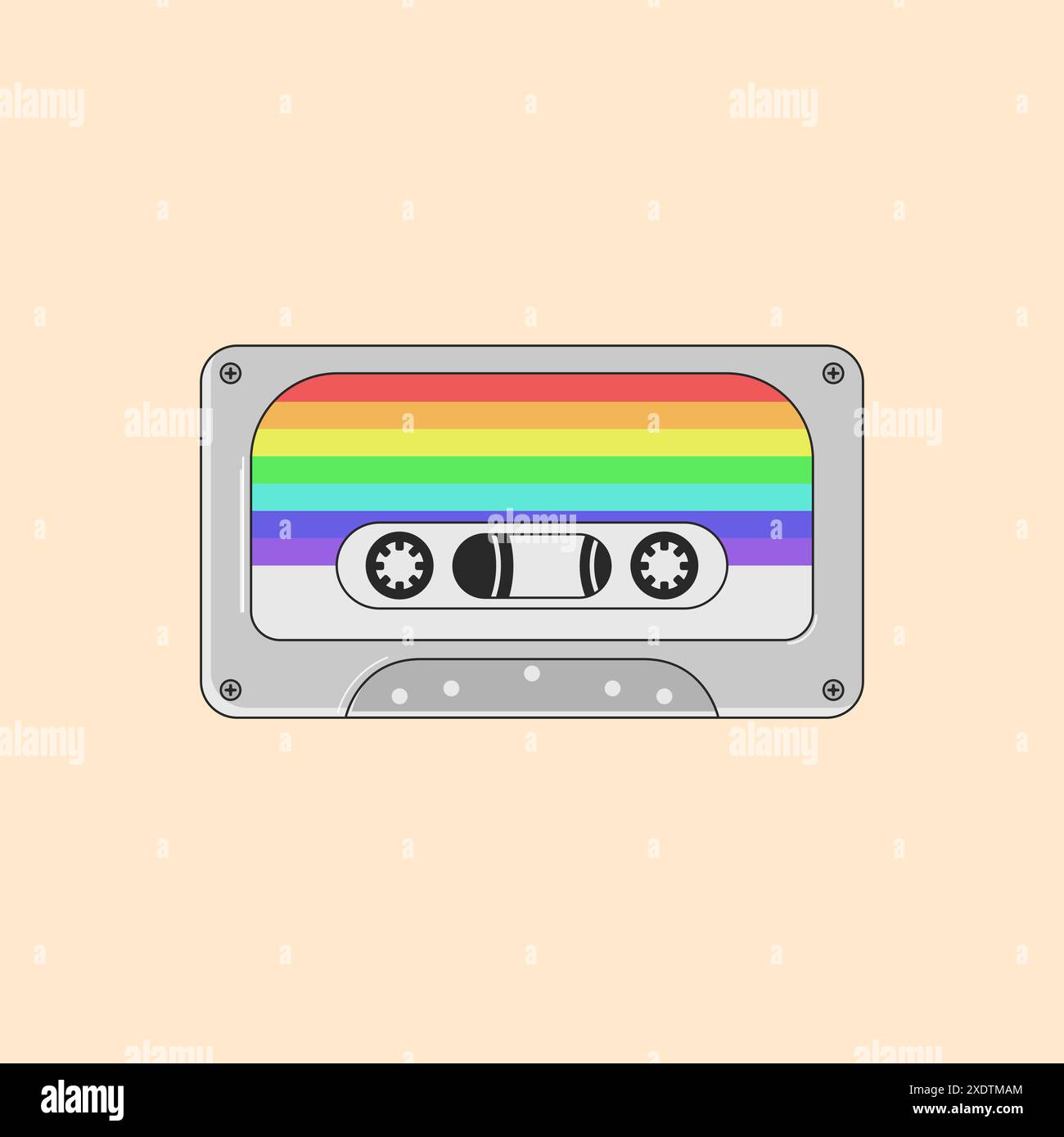 Retro tape recorder vector icon. Cute color audio cassette. Cartoon old ...