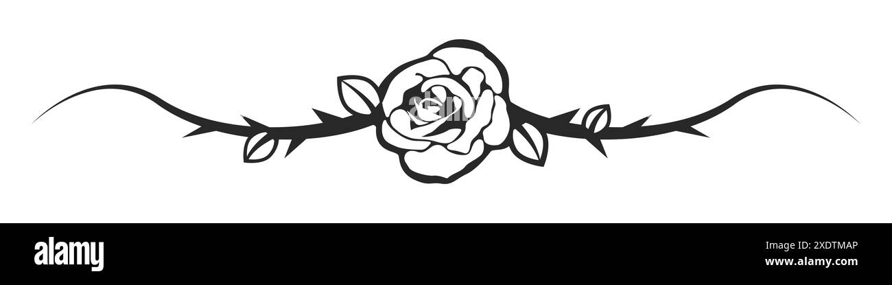 Black rose vector icon. Black flower tattoo template. Rose with thorns ...